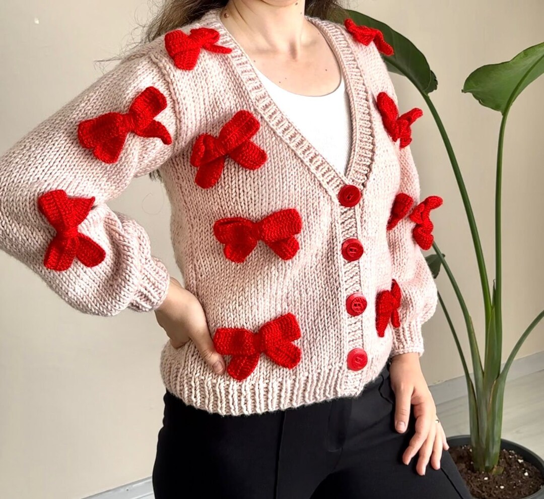 Bow Cardigan, Cardigan With Ribbon, Handmade Cardigan, 3D Cardigan ...