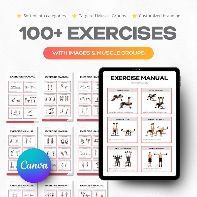 Exercise Workout Template, Gym Fitness Library Guide, Manual, Ebook ...