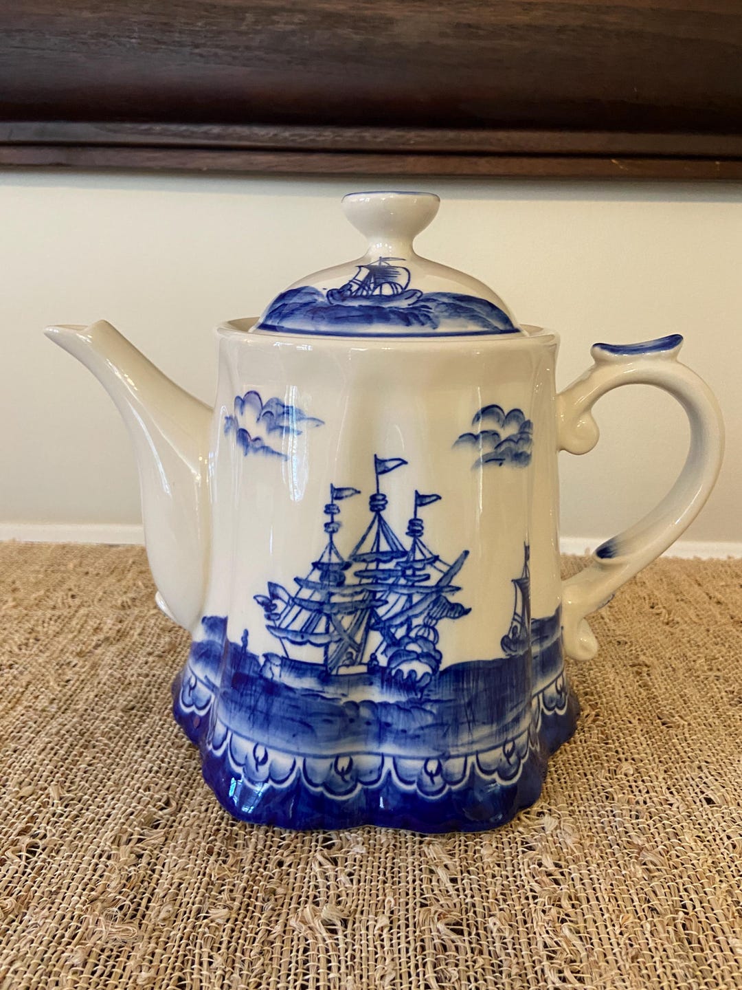 Vintage Andrea by Sadek Blue Delft Teapot - Etsy