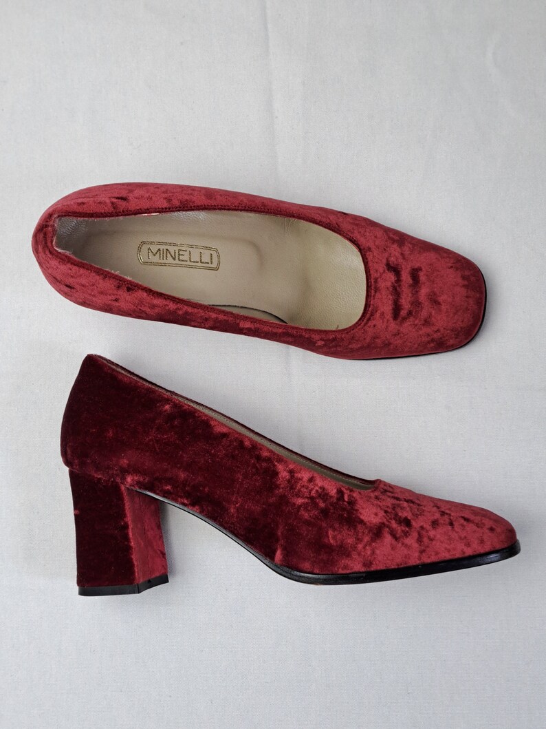 1990s Dark Red Velvet Pumps - Etsy