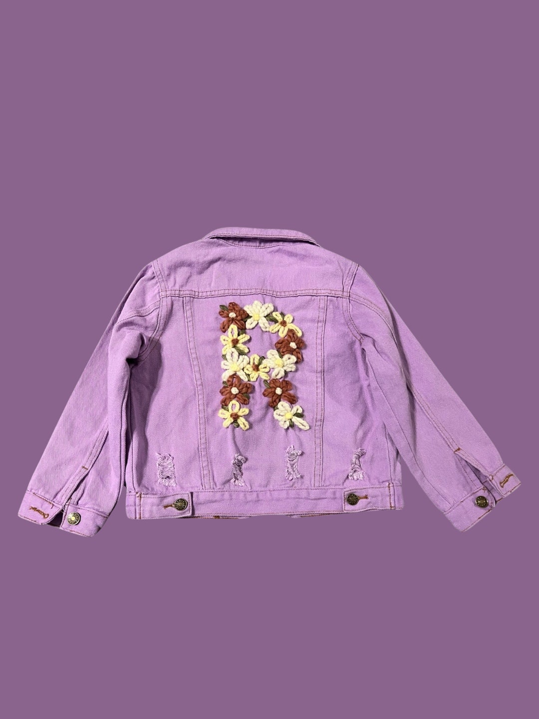 Purple Letter Embroidered Jean Jacket - Etsy