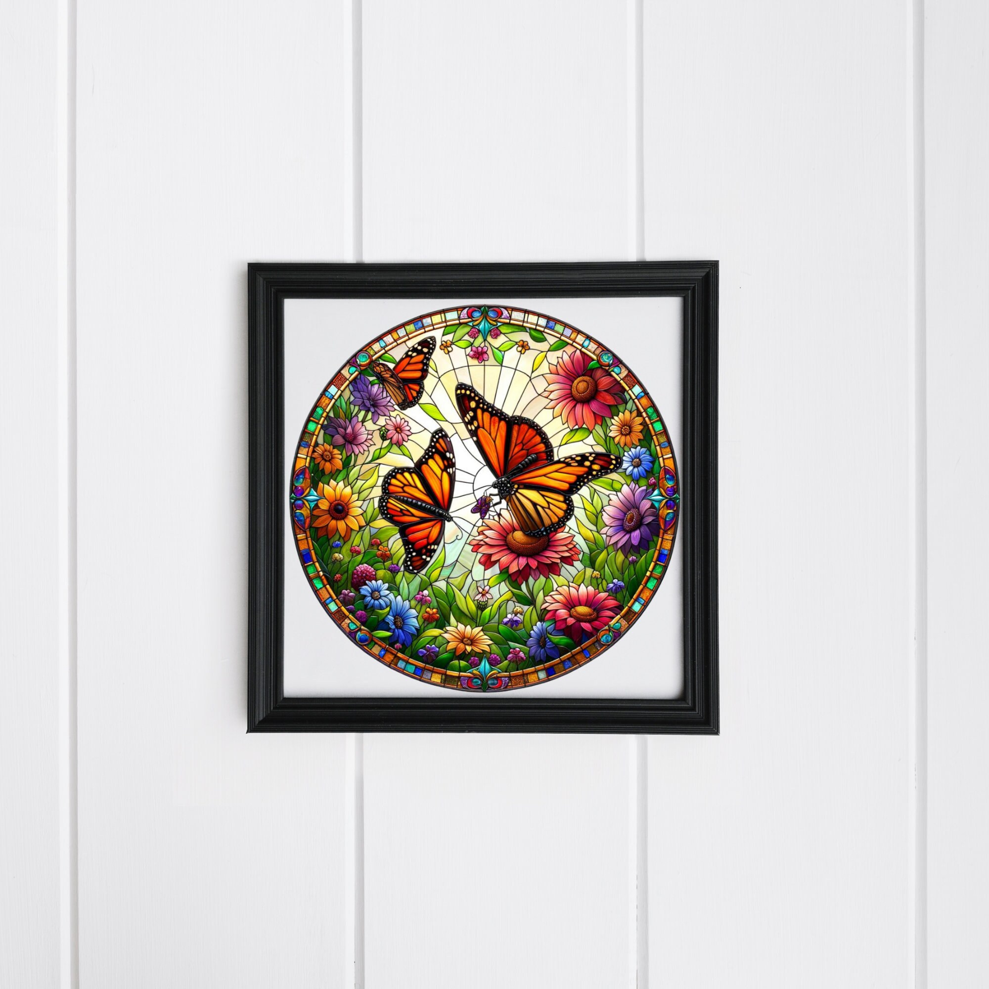Stained Glass Monarch Butterfly, Stained Glass Window Hangings, Round ...