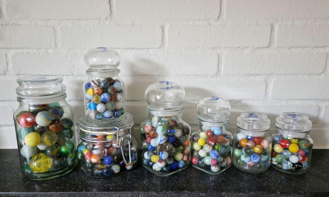 Jars of Old Marbles, Random Mix, 3/2.5/1 Pounds, 100 Est., Vintage and ...
