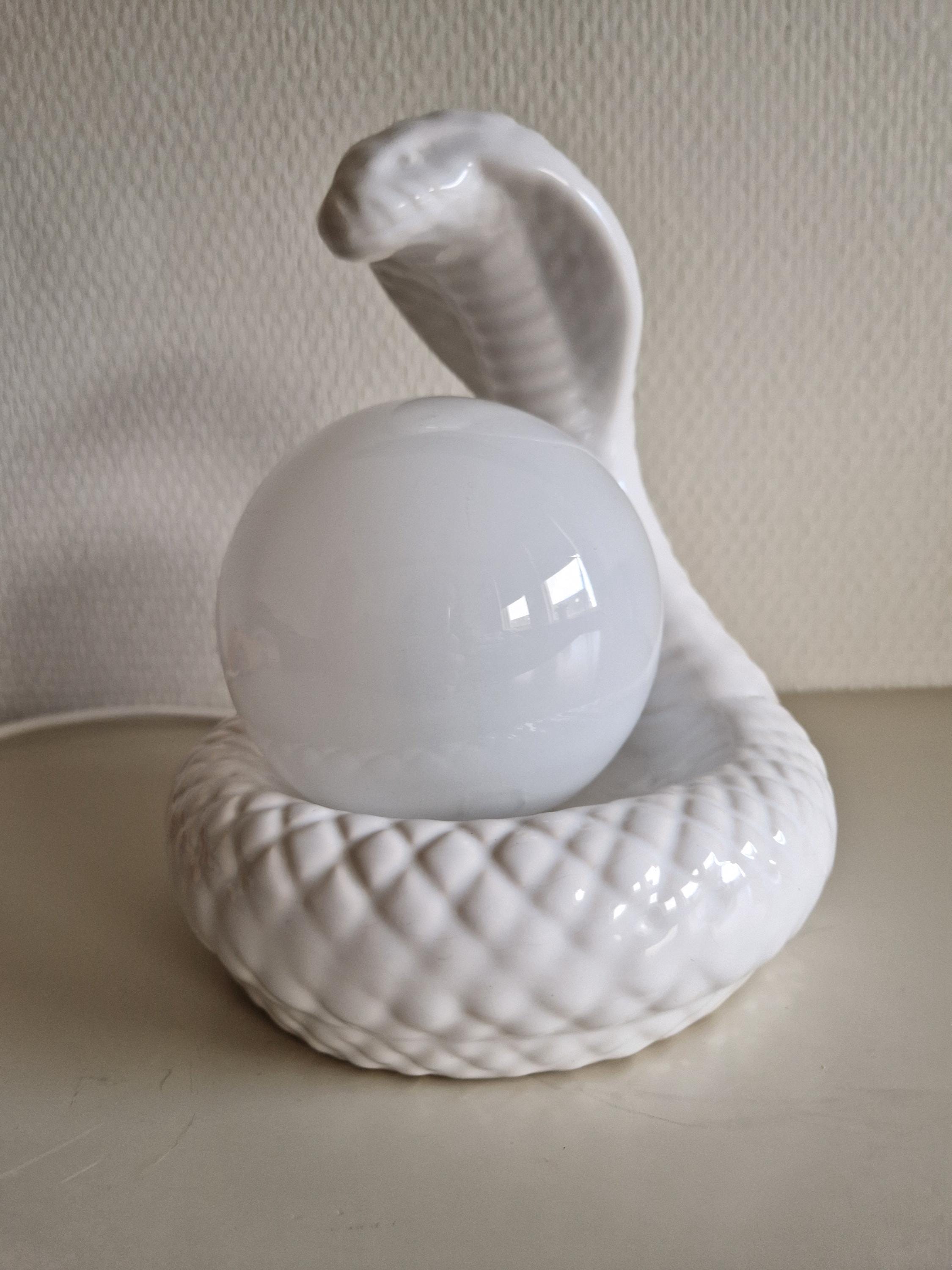 Vintage Late 70s Cobra Snake Lamp. Ceramic With Opaline Glass Globe. in ...