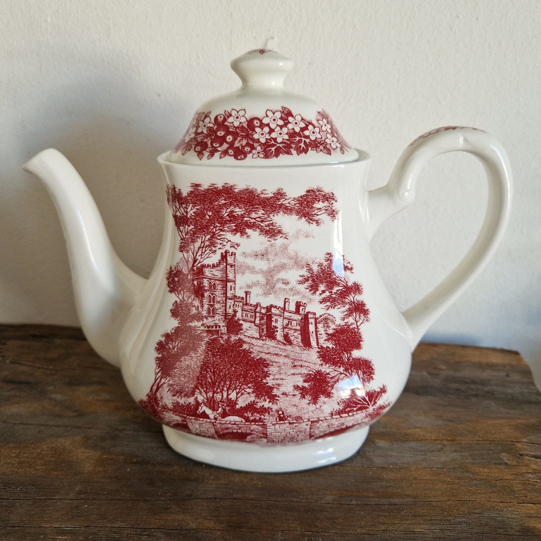 Vintage J&G Meakin Teapot, Merrie England, Haddon Hall, Derbyshire, Red ...