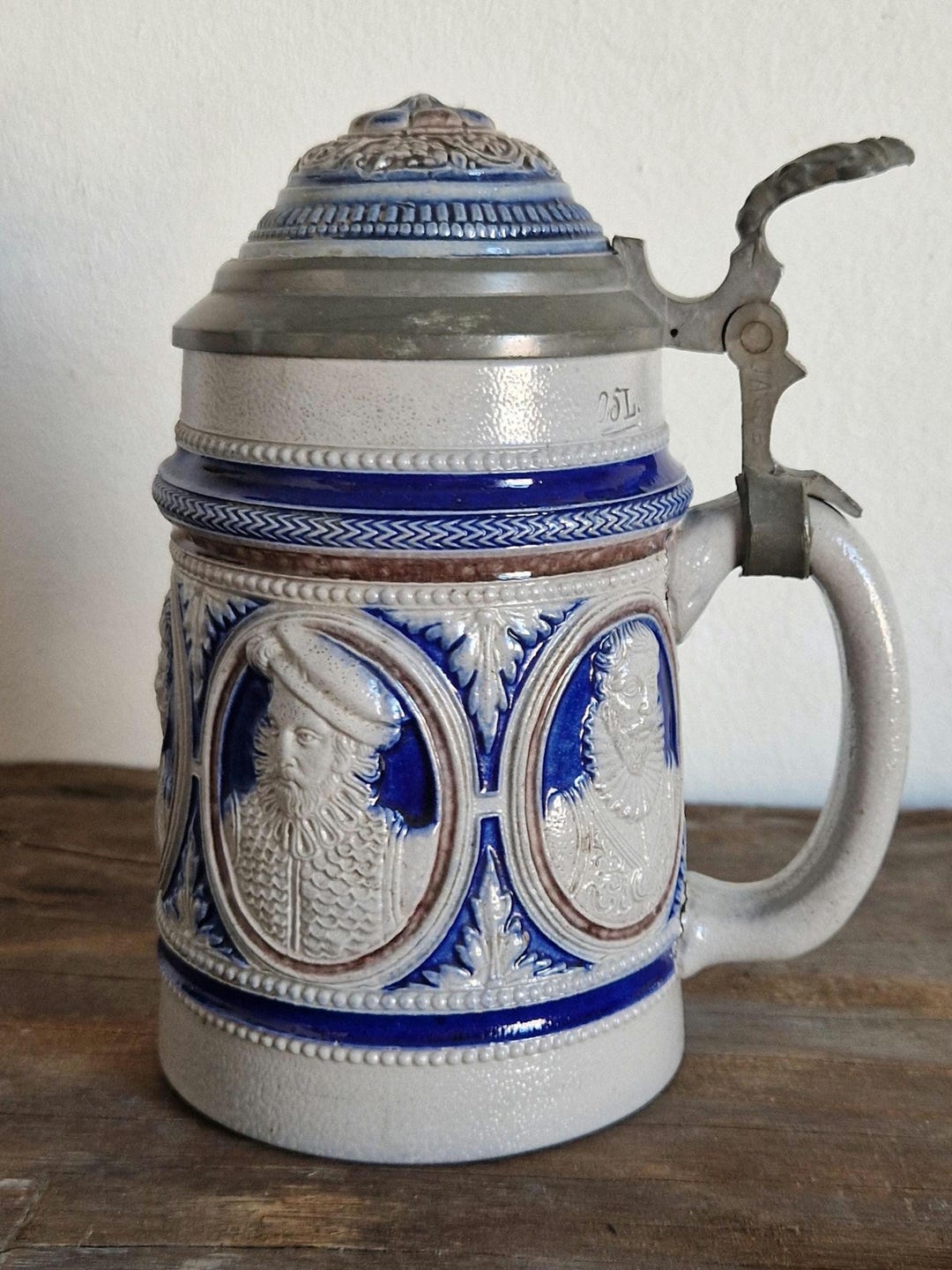 Original German Bierseidel, Beer Stein, Mug, Salt Glazed With Pewter ...
