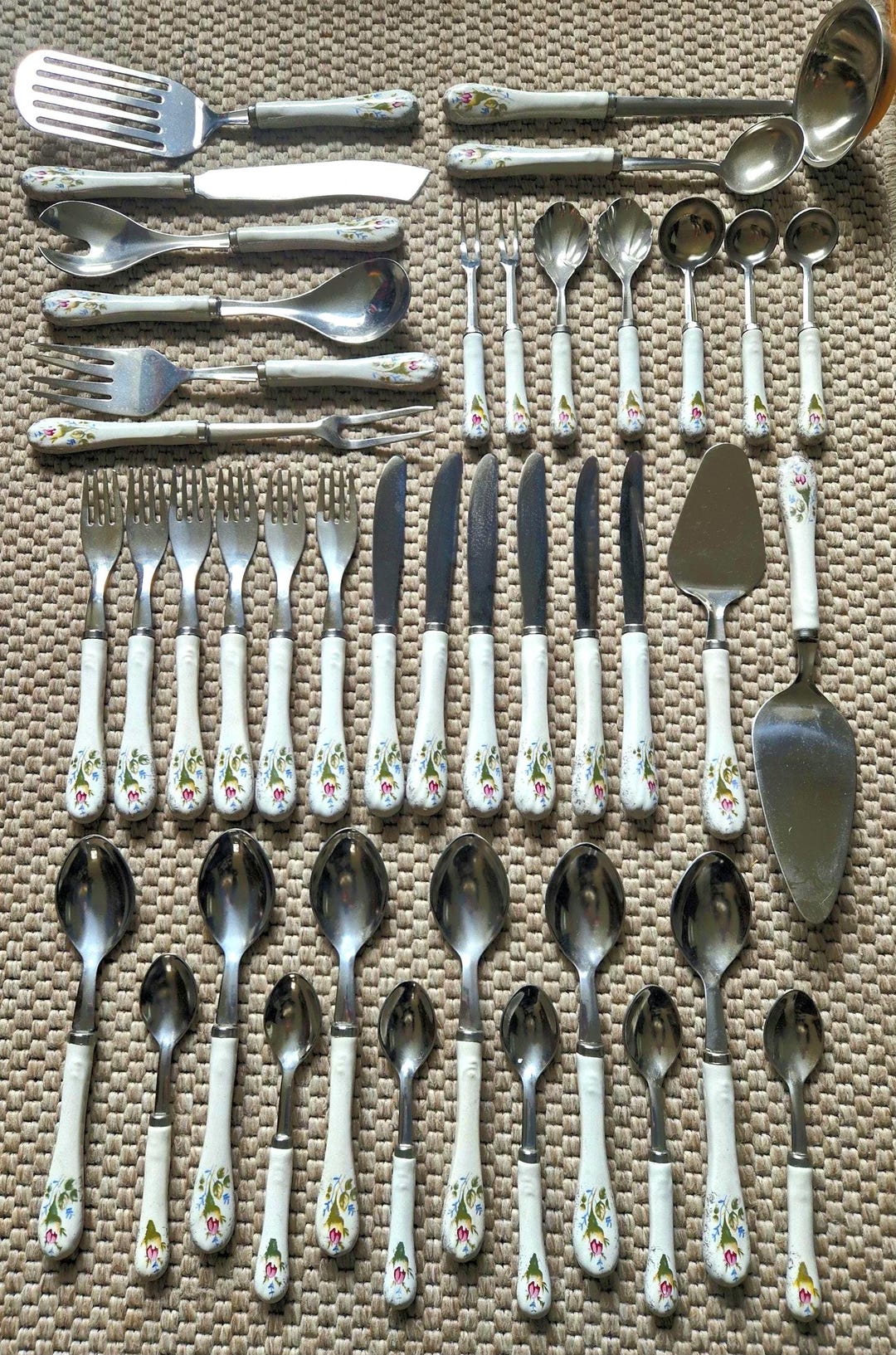 41 Piece Vintage Polish Cutlery Set, Charming Fowered Flatware and ...