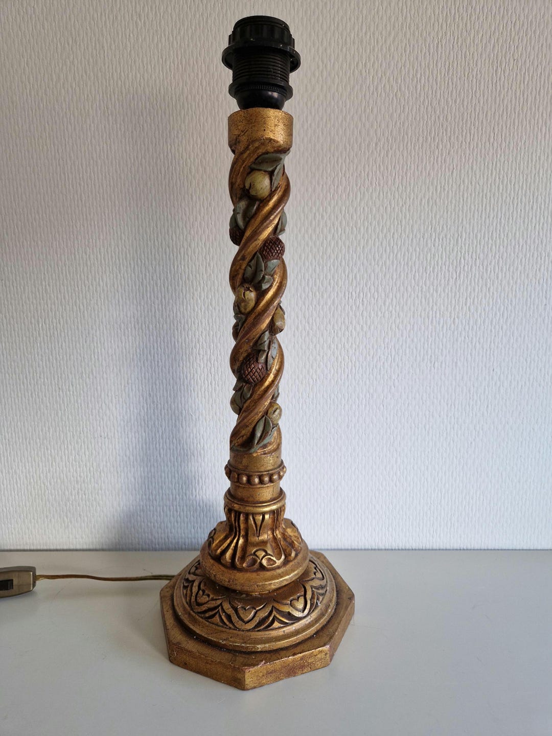 Vintage Italian Florentine Wood Table Lamp, Handcarved and Handpainted ...