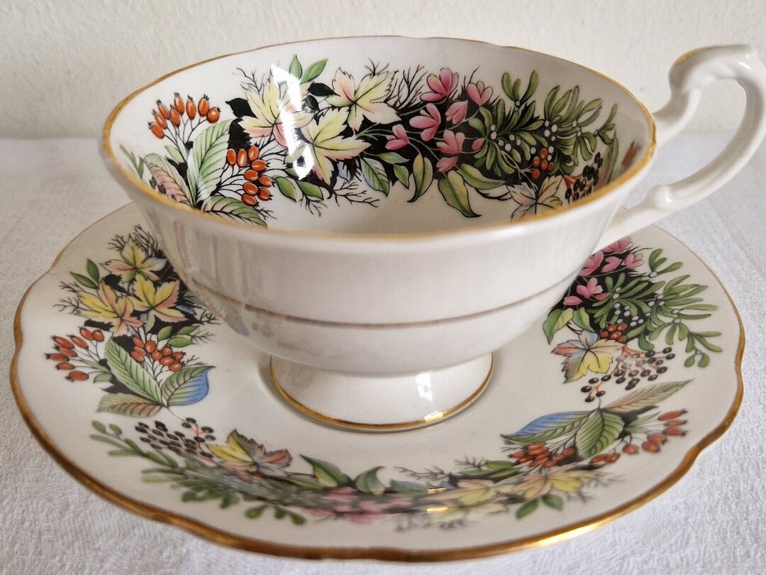 Vtg. Paragon China, Tea Set, Cup and Saucer, Autumn Leaf and Berries ...