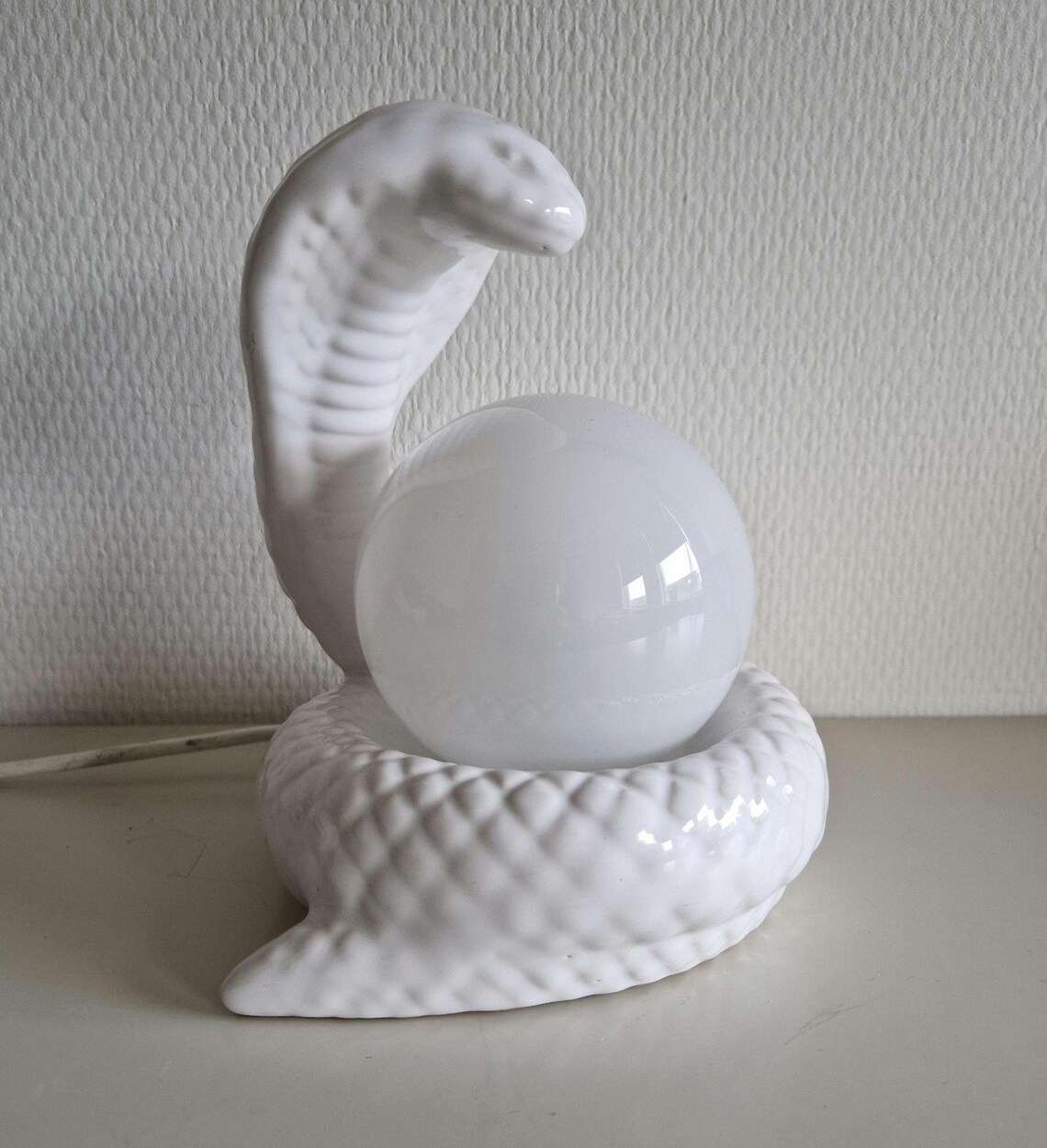 Vintage Late 70s Cobra Snake Lamp. Ceramic With Opaline Glass Globe. in ...