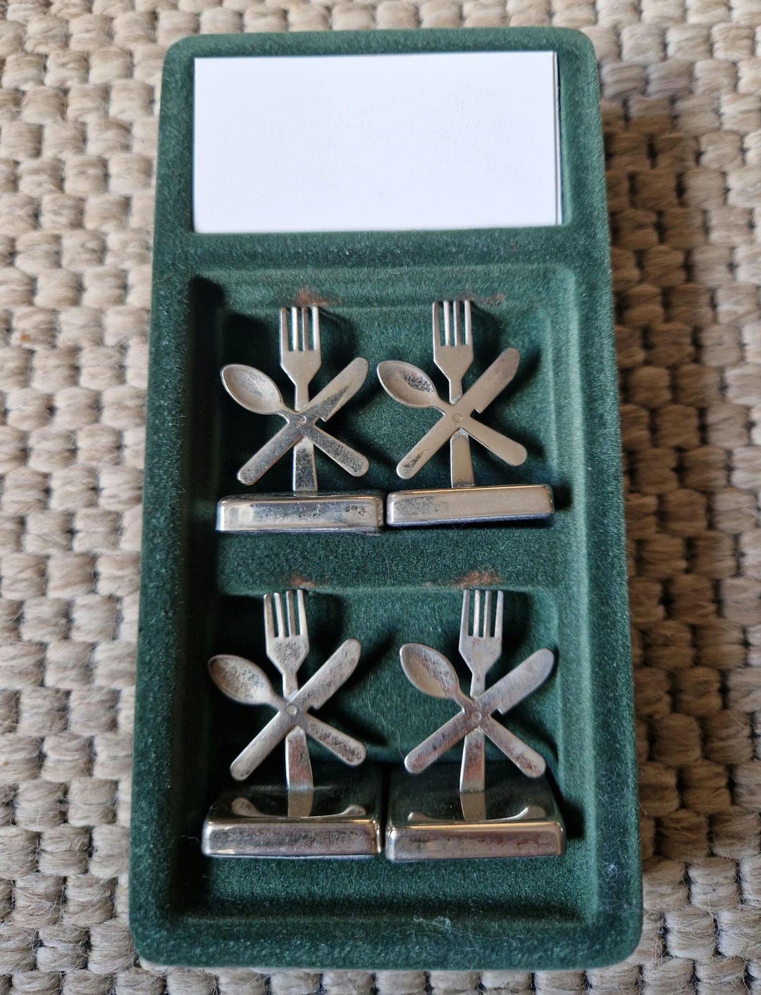 Vintage 4pc Set of Silver Plate Placecard Holders, Name Holder, Knife ...