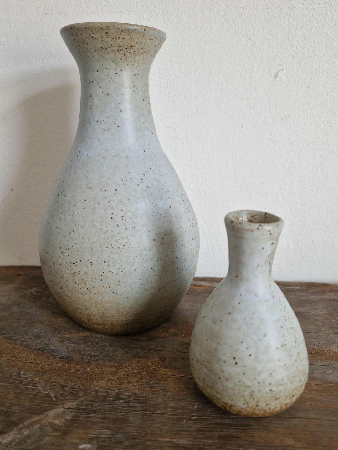 Studio Art Pottery Vases (21 & 11 Cm), Set of 2, Speckled Celadon Glaze ...