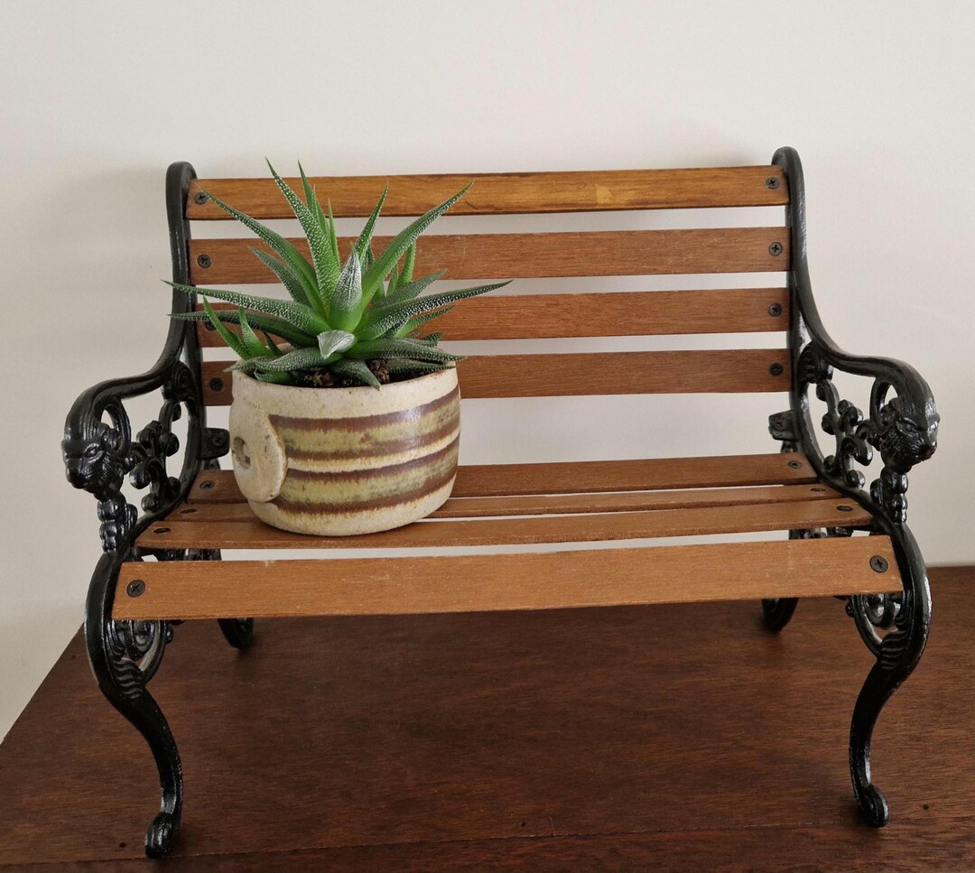 Vintage Miniature 36cm, Cast Iron Bench, Dolls Furniture, Iron and Wood ...