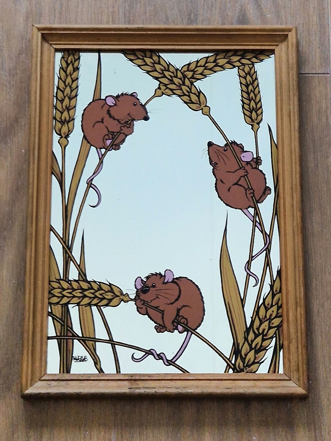 Vintage Cartoon Mirror in Wood Frame, Very Fun! MW Webb Field, Mice and ...