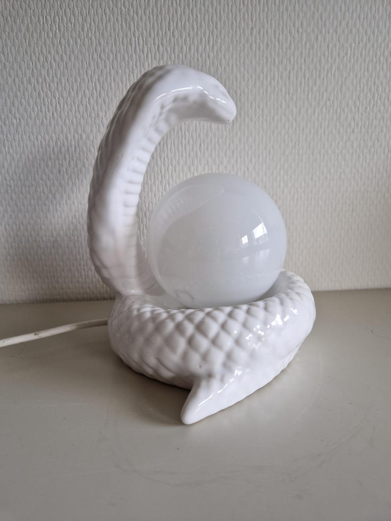 Vintage Late 70s Cobra Snake Lamp. Ceramic With Opaline Glass Globe. in ...