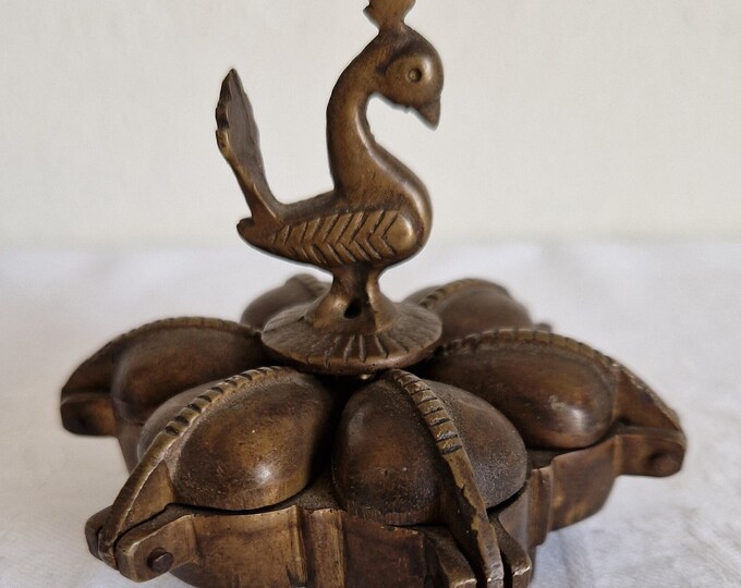 Antique Copper Sindoor Box With Peacock, Kumkum Box, Pooja Box, India ...