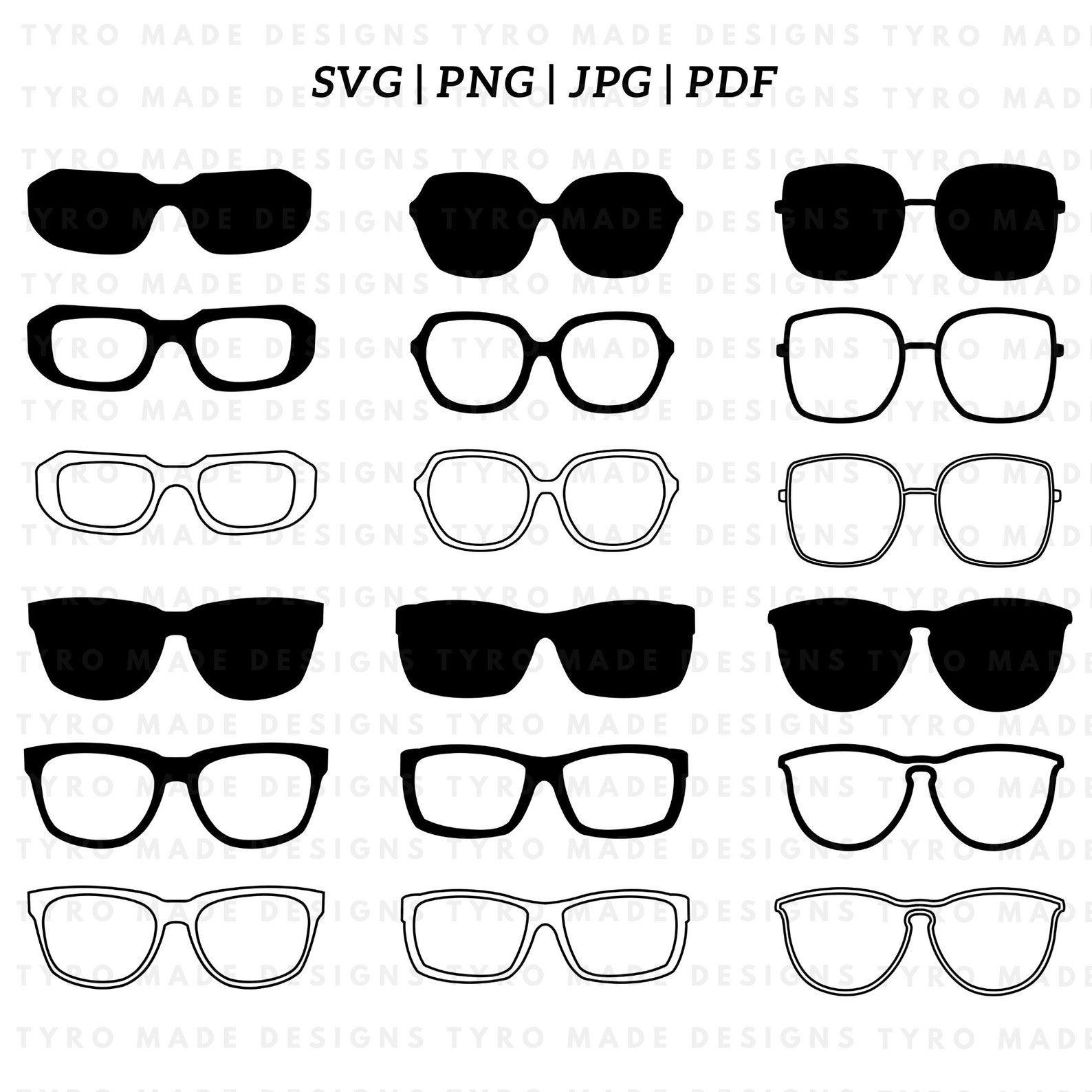 Glasses SVG Bundle Glasses Frames T-shirt Design Sunglasses SVG DIY ...