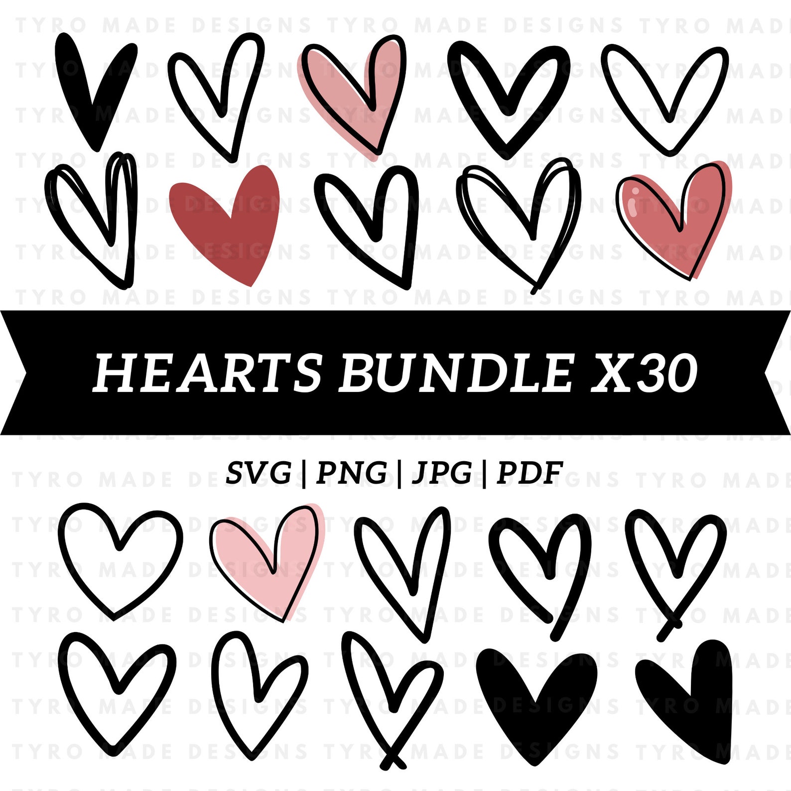 Heart SVG Bundle Hand Drawn Heart SVG Anniversary Design DIY Svg ...