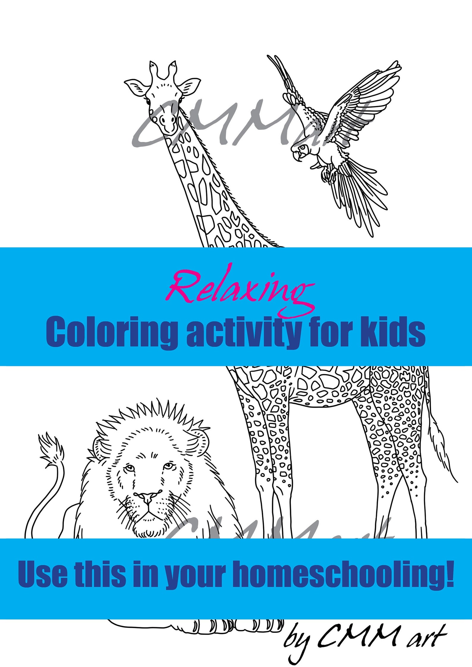 Zoo Animals Coloring Page Fine Motor Activity for Kids Home Schooling ...