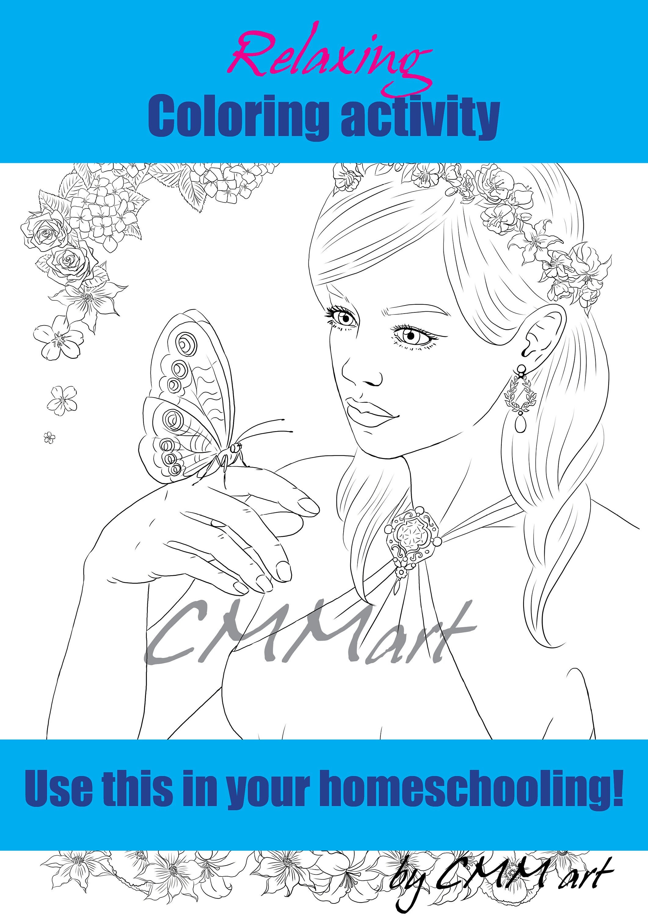 Printable Handdrawn Coloring Page Relaxing Activity for Home Schooling ...