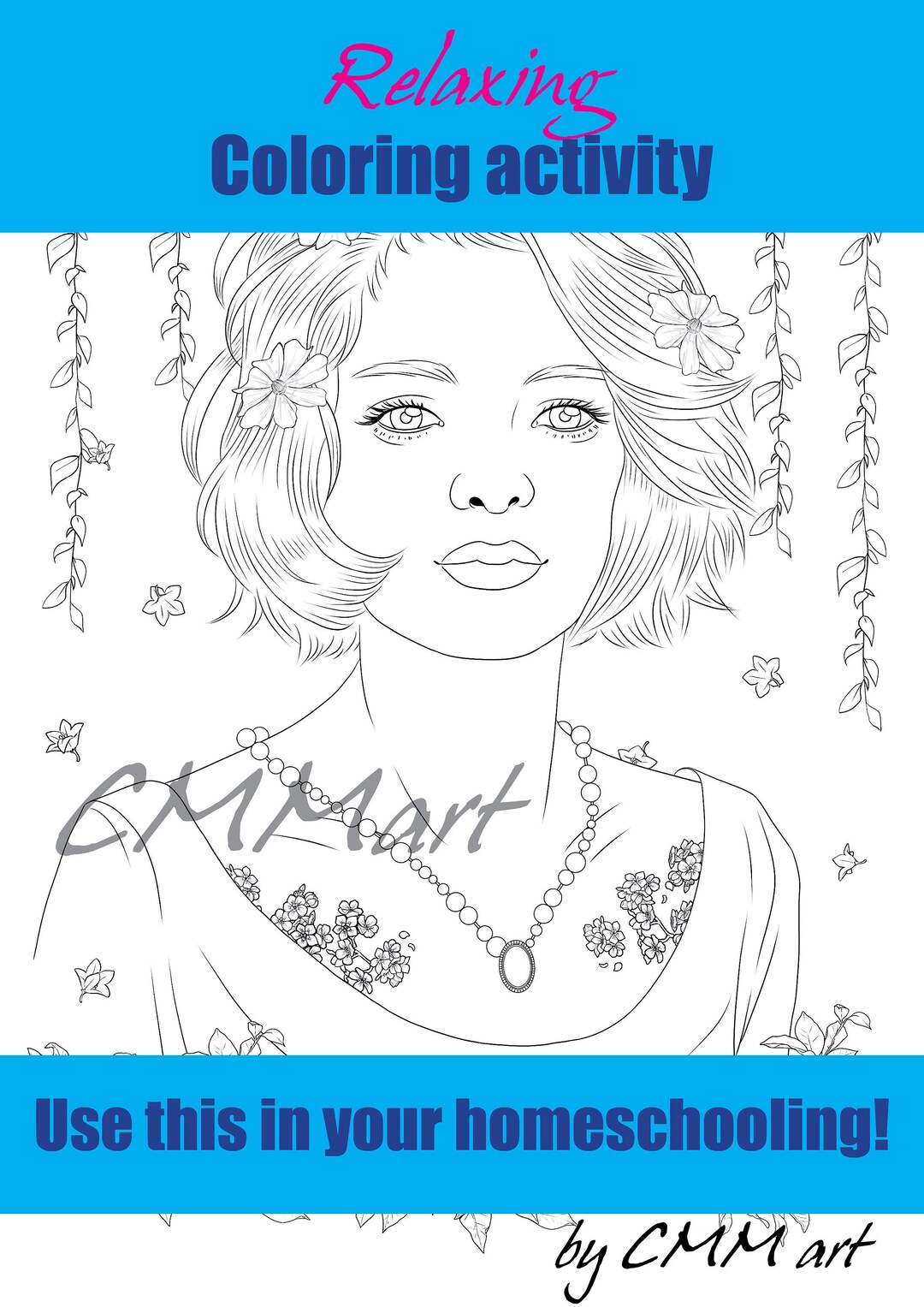 Printable Handdrawn Coloring Page Relaxing Activity for Home Schooling ...