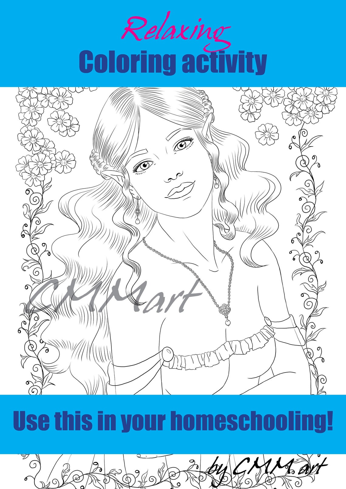 Printable Handdrawn Coloring Page Relaxing Activity for Home Schooling ...
