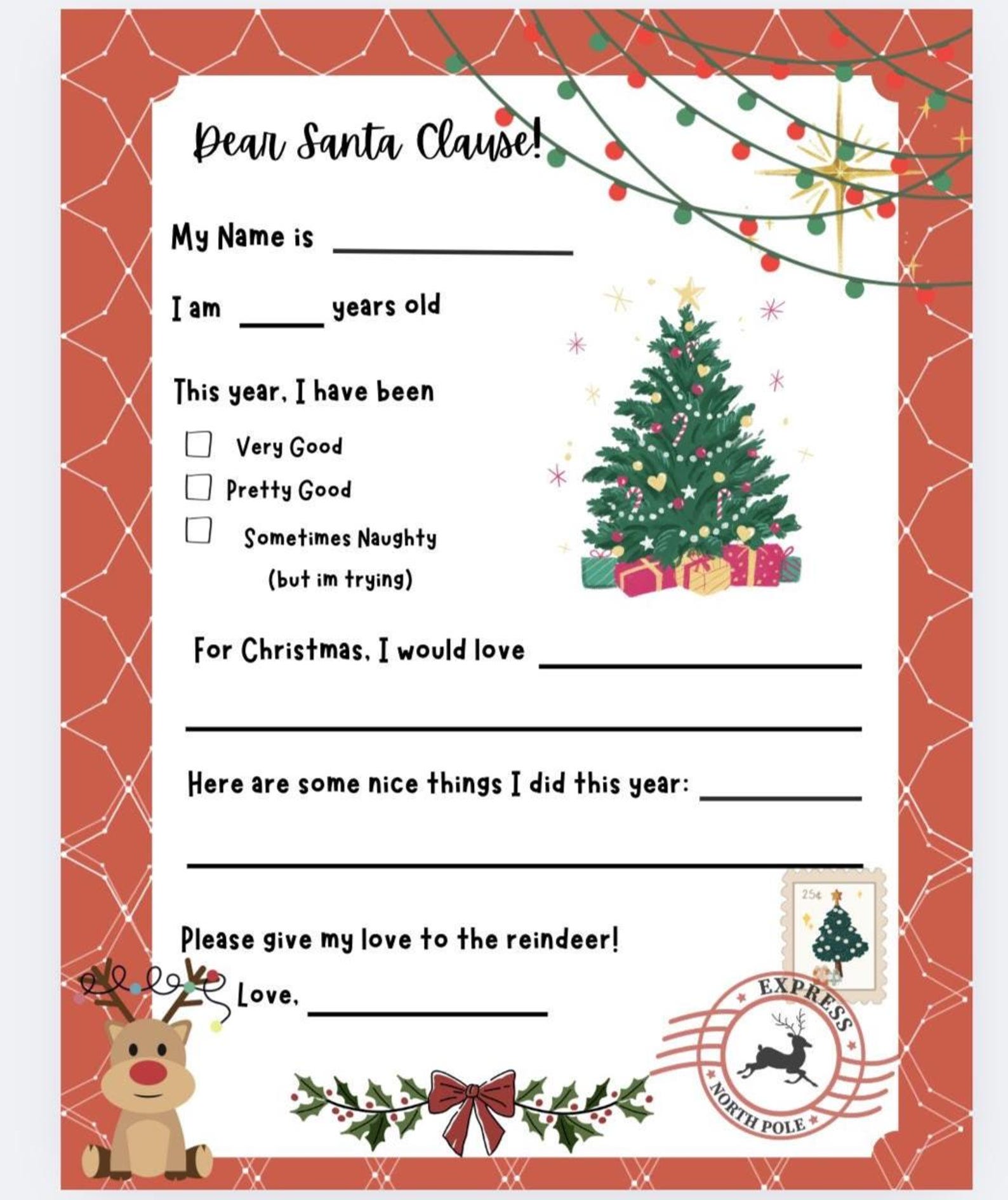 Digital Download of Santa Clause Letter Template Printable and Colorful ...