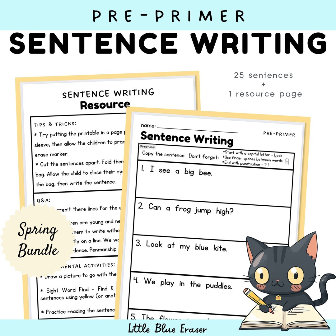Sentence Writing Printable Worksheet Prek K Preprimer Dolch Sight Words ...
