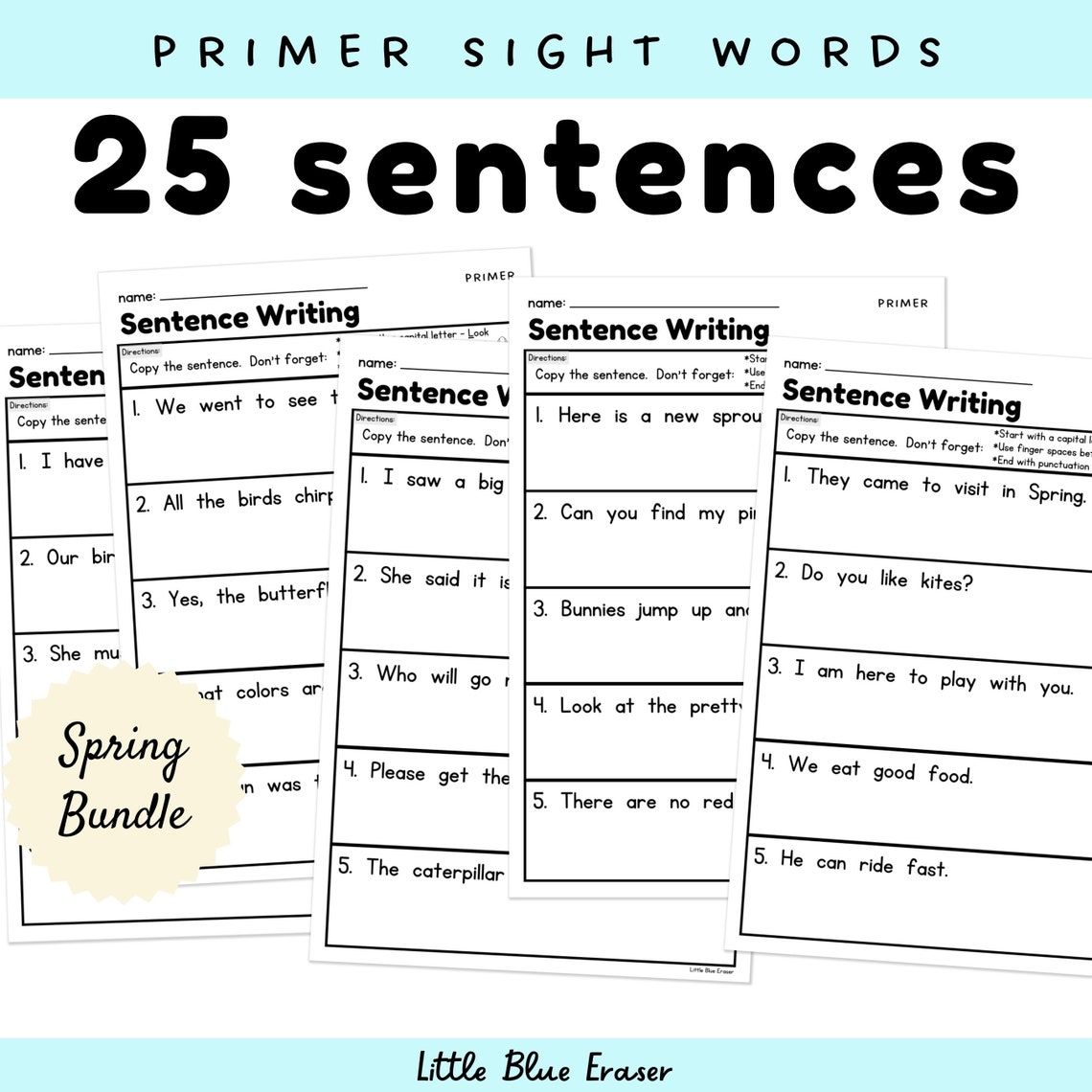 Sentence Writing Printable Worksheet | K 1st Grade | Primer Dolch Sight ...