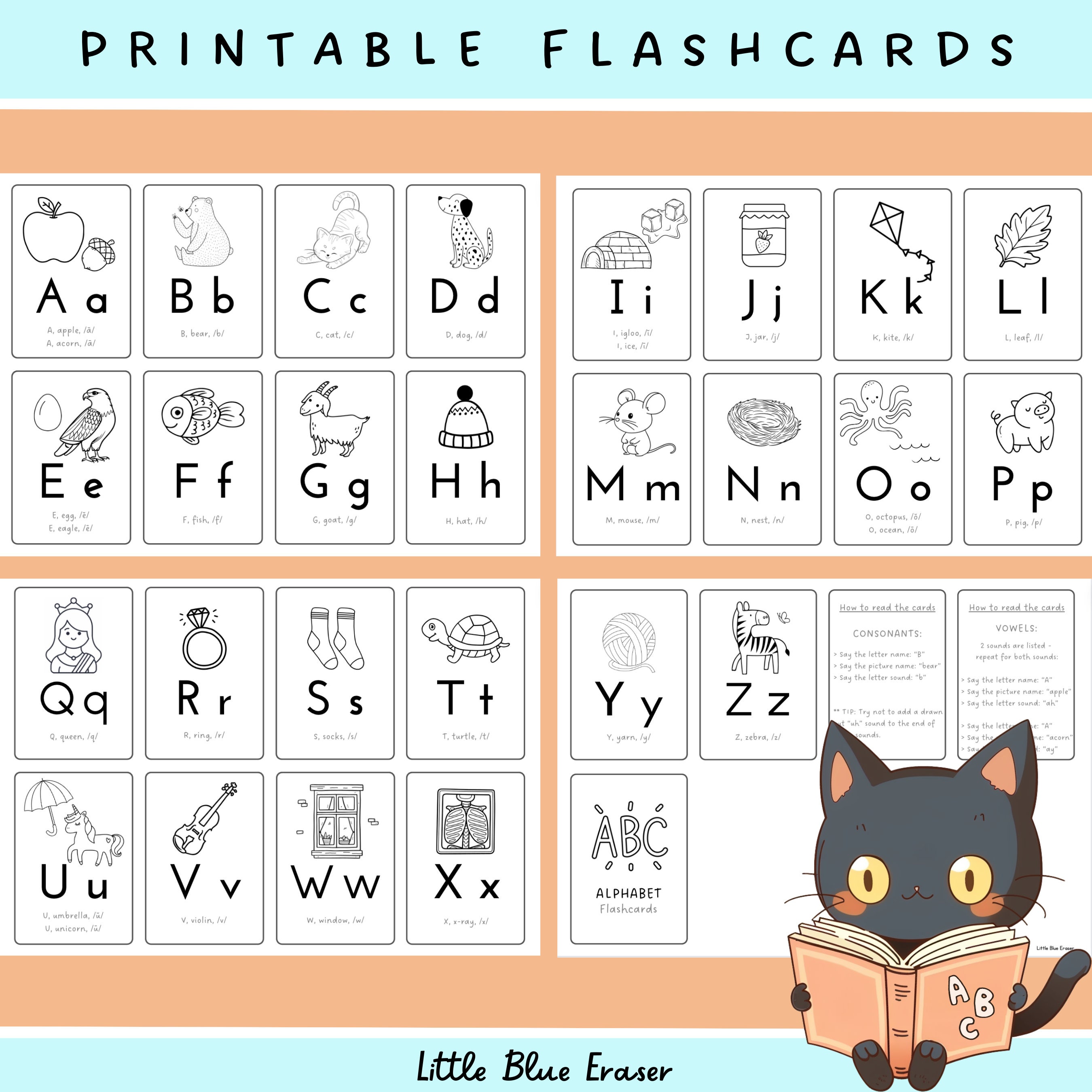 Printable Alphabet Flashcards Prek Kindergarten Letter Sound ...