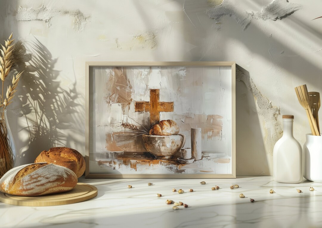 Bread and Cross, Christian Art, Christian Poster, Bible Bread, Kitchen ...