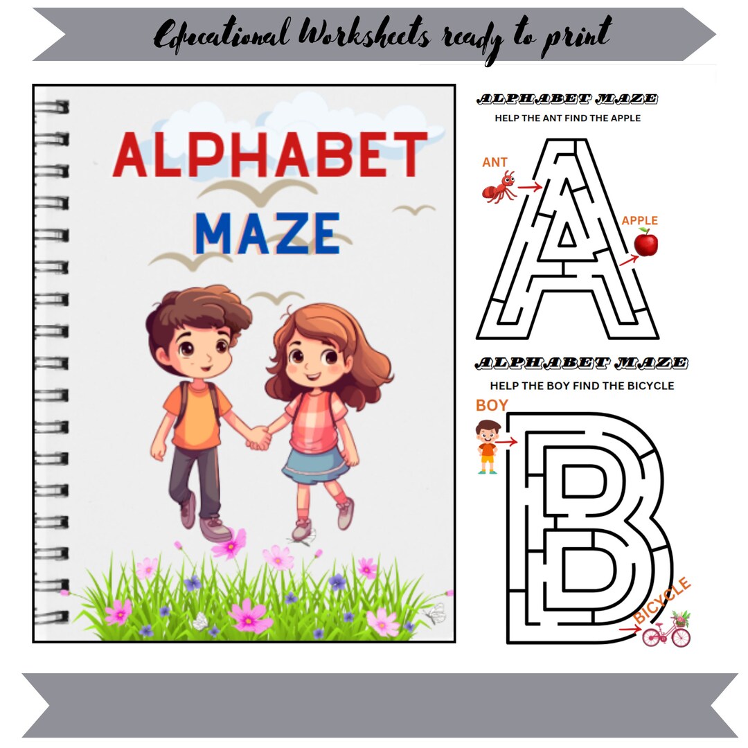 Alphabet Maze Worksheets Tracing Colouring Writing Practice Learn ...