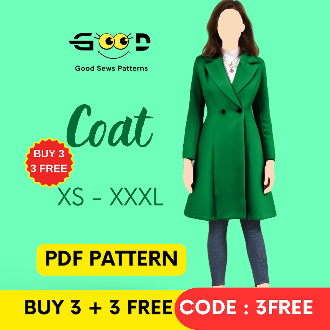 Long Winter Coat Sewing Pattern | XS-XXXL | Coat Sewing PDF Pattern ...
