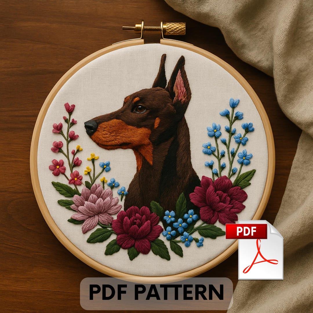 Dobermann Embroidery Pattern: Minimal Dog Hoop Art (PDF Beginner Guide ...