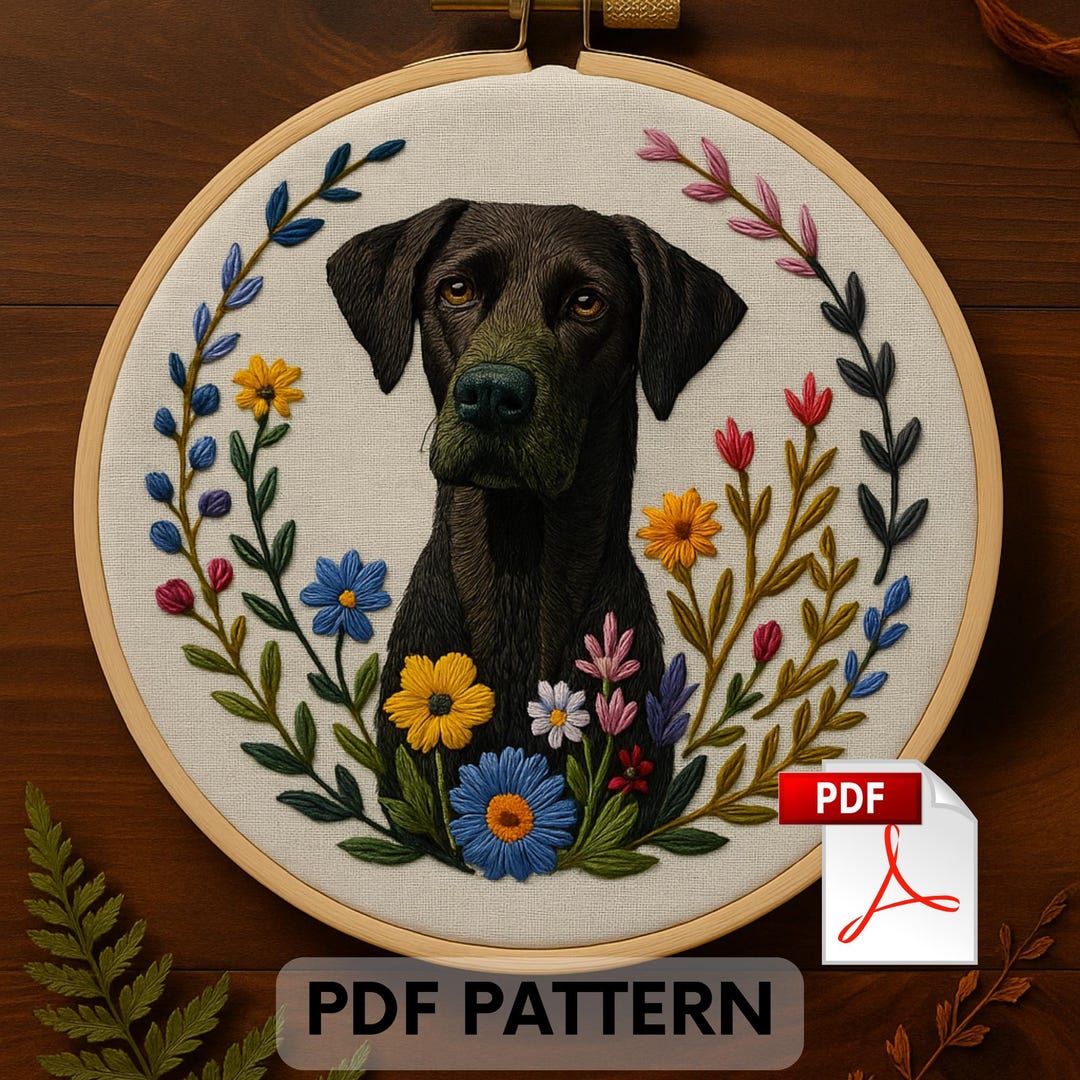 Dane Embroidery Pattern | Floral Dog Hoop Art (PDF Beginner Guide) - Etsy