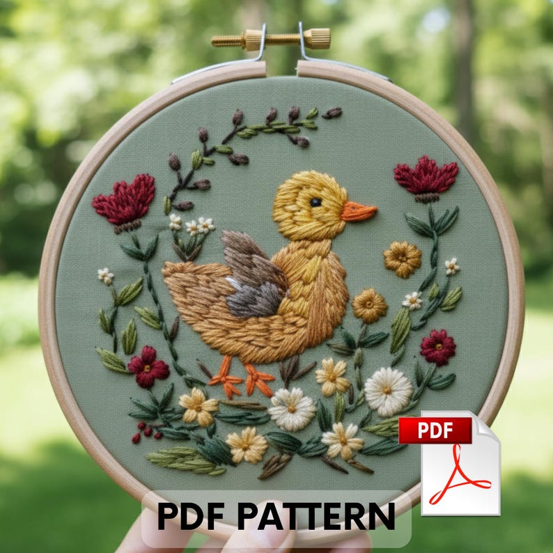 Baby Duck Embroidery Pattern PDF | Cute Duckling Nursery Hoop Art ...