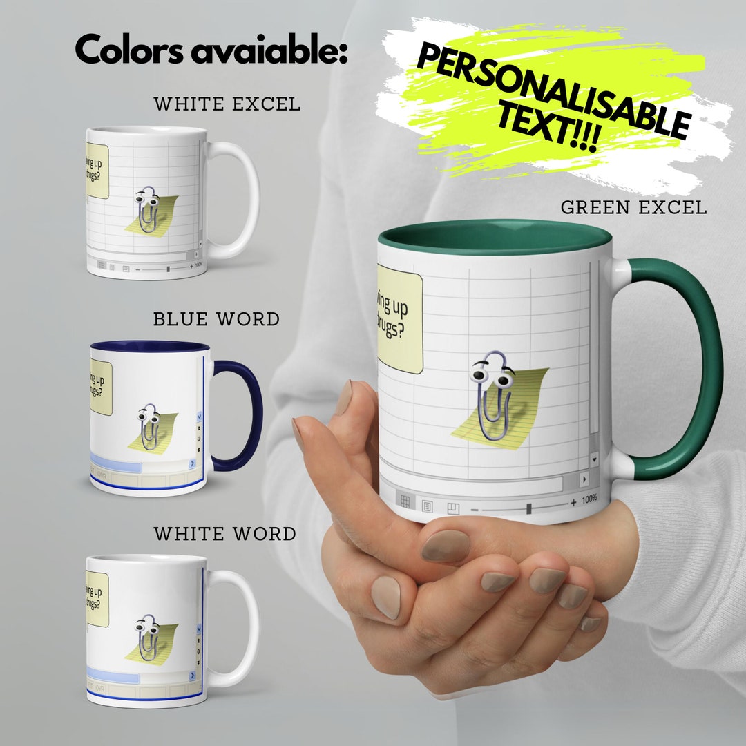 Custom Message Clippy Meme Office Ceramic Cup, Spreadsheeet, Word, Work ...