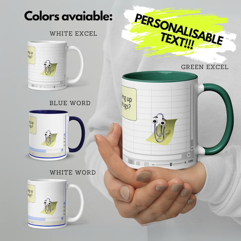 Custom Message Clippy Meme Office Ceramic Cup, Spreadsheeet, Word, Work ...