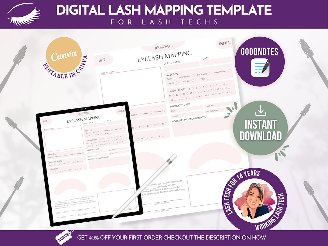 Eyelash Mapping, Lash Tech, Digital Template, Eyelash Artist, Eyelash ...