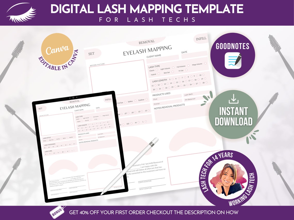 Eyelash Mapping, Lash Tech, Digital Template, Eyelash Artist, Eyelash ...
