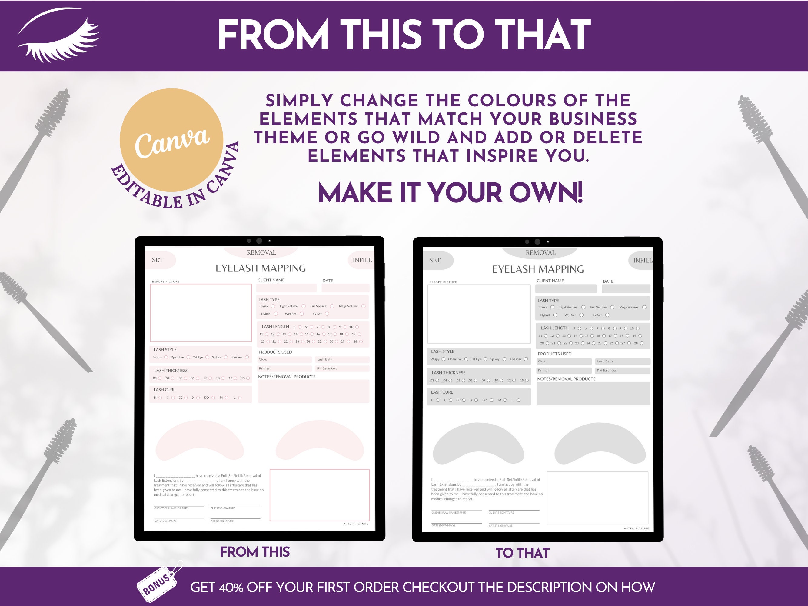 Eyelash Mapping, Lash Tech, Digital Template, Eyelash Artist, Eyelash ...