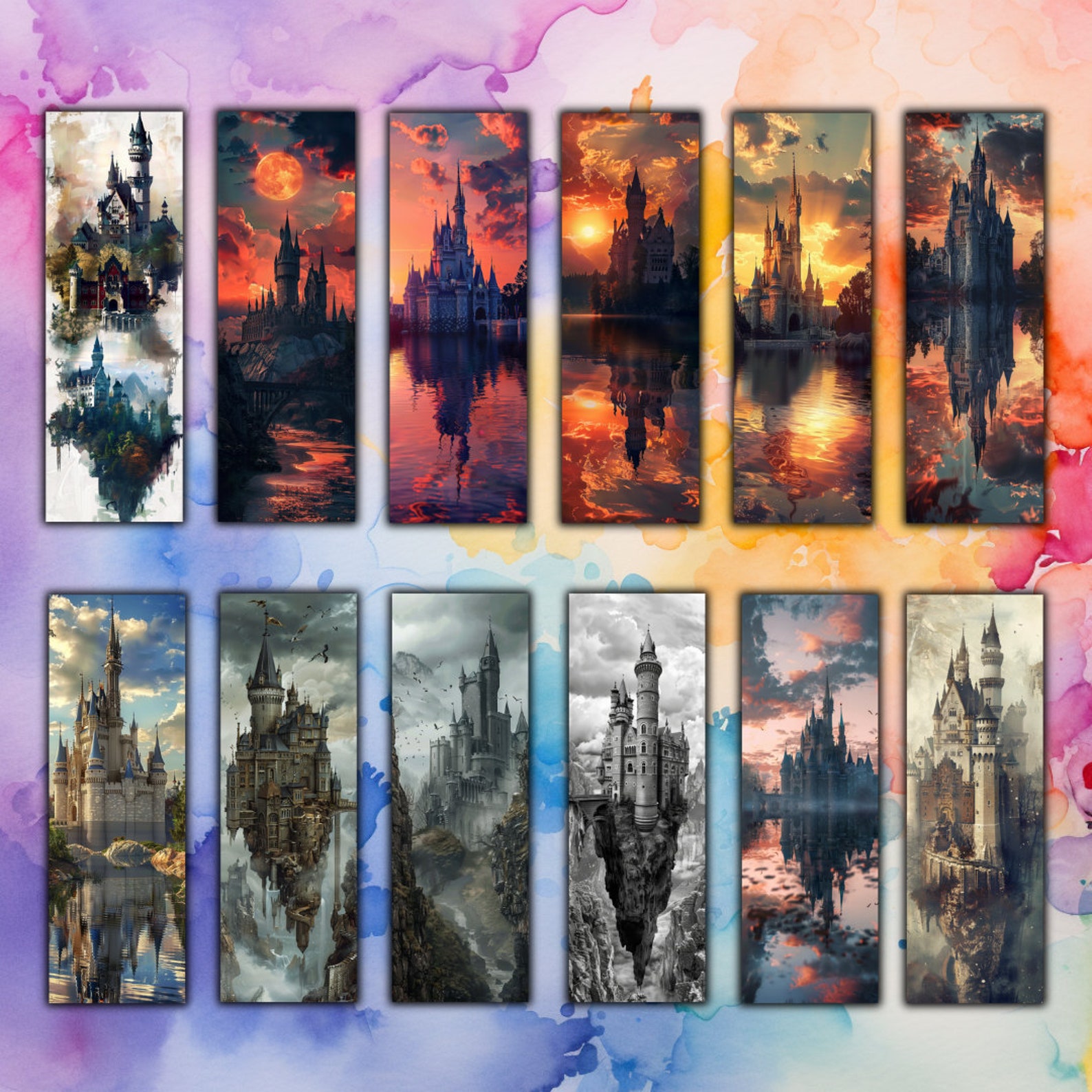 50 FANTASY CASTLE Printable Bookmarks/ Digital Bookmark/design ...