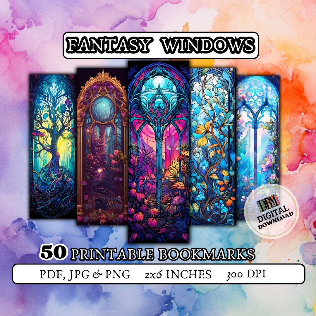 50 FANTASY WINDOWS Printable Bookmarks/ Digital Bookmark/ Fantasy ...