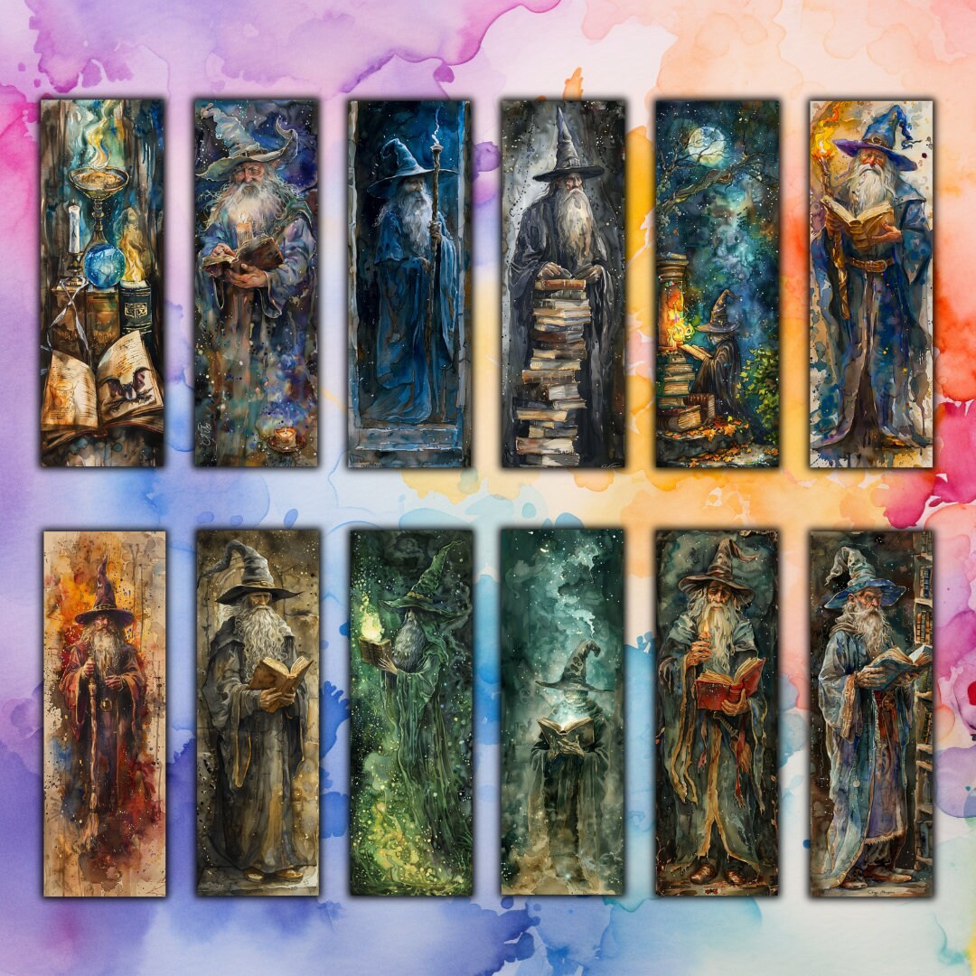 50 WIZARD Printable Bookmarks/ Digital Bookmark/ Watercolor Bookmarks ...