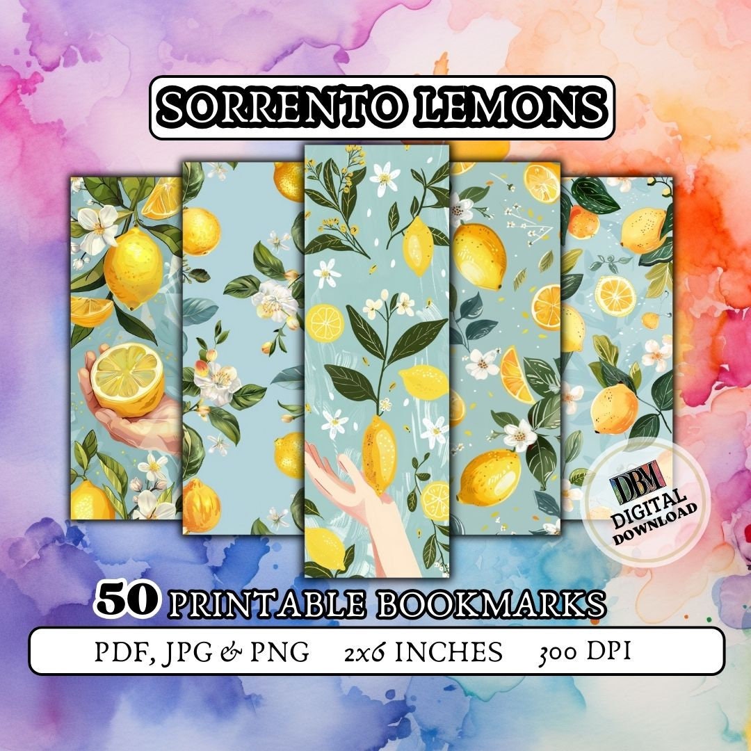 50 SORRENTO LEMONS Printable Bookmarks/digital Bookmark/design ...