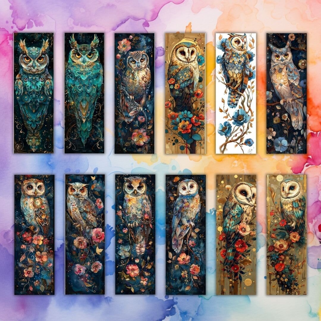 50 WISE OWL WATERCOLOR Printable Bookmarks/ Digital Bookmark/ Design ...