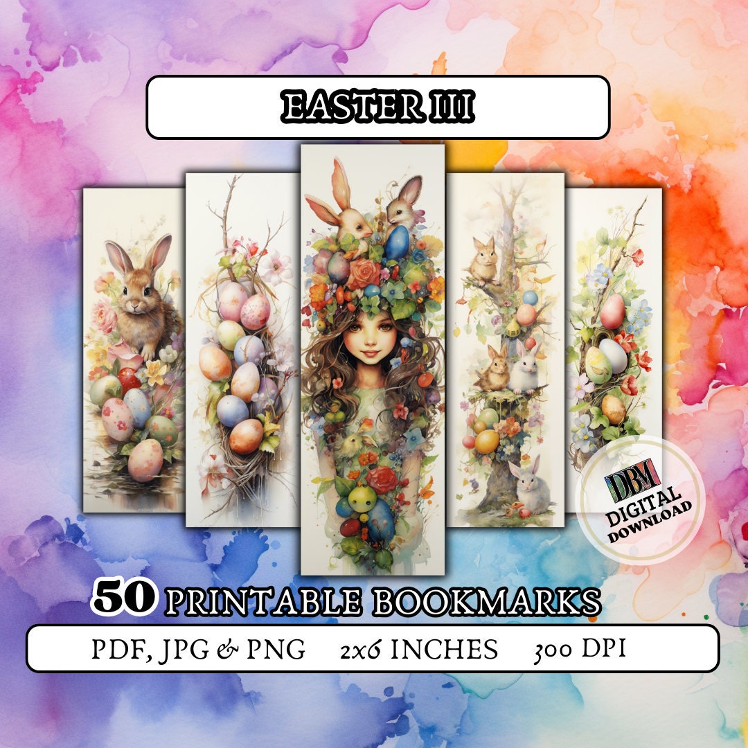 50 EASTER Printable Bookmarks/ Digital Bookmark/ Easter Bookmark/design ...