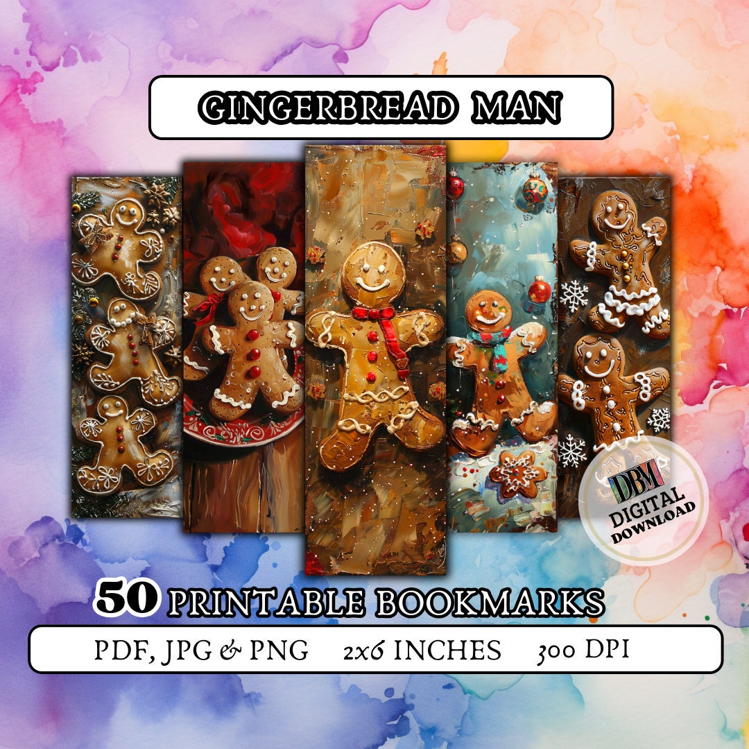 50 GINGERBREAD MAN Printable Bookmarks/ Digital Bookmark/gingerbread ...