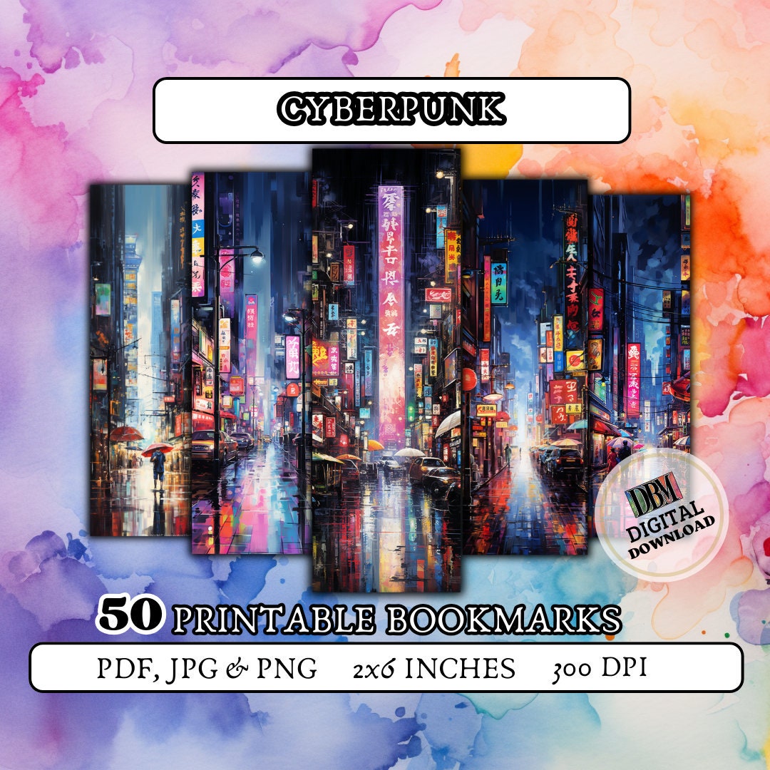 50 CYBERPUNK Printable Bookmarks/digital Bookmark/design Bookmarks ...