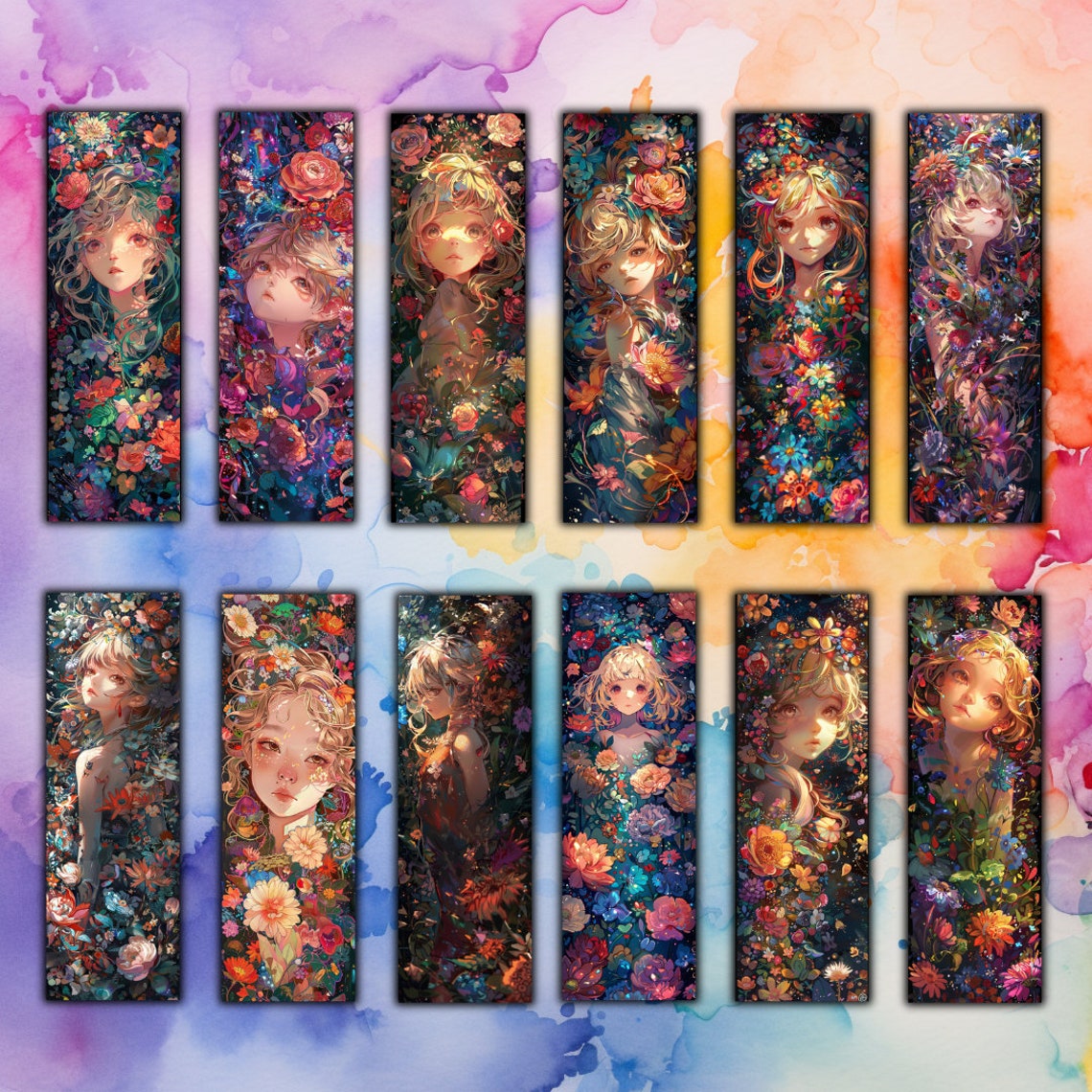50 ANIME FLOWERS Printable Bookmarks/ Digital Bookmark/design Bookmarks ...